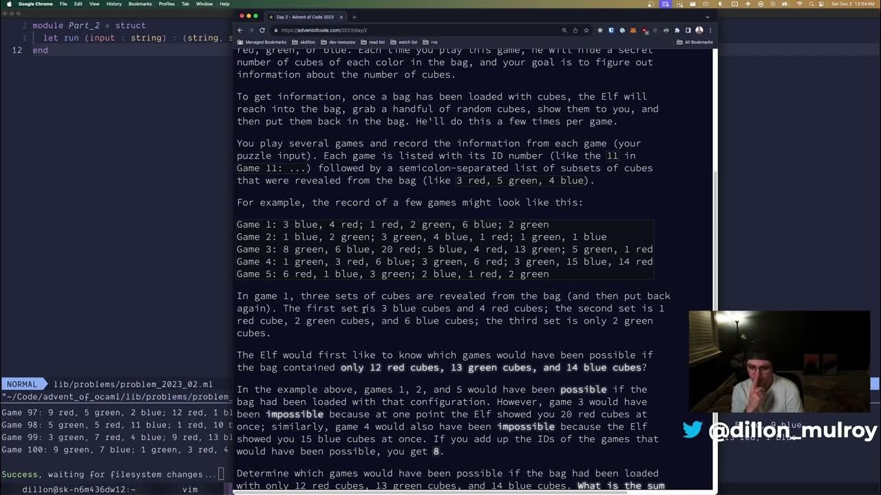 OCaml After Dark 🐫🌙 Advent of Code Day 2! Part 1/2 12/2/23 - YouTube