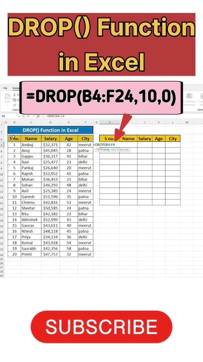 Excel DROP() Function#DROP() Formula in Excel#excel#exceltutorial#excelformula#shorts#viral# ...