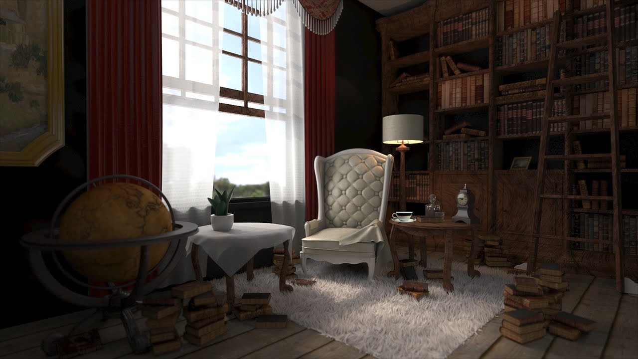 Calm Day Library Ambience ASMR with Piano Music + Nature Sounds for ...