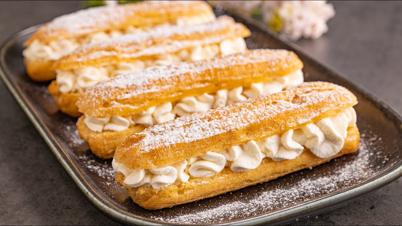Vanilla and Whipped Cream Eclairs - YouTube