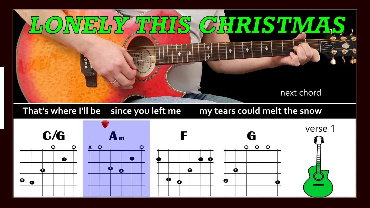 LONELY THIS CHRISTMAS - Mud - Guitar play along with chords & lyrics ...