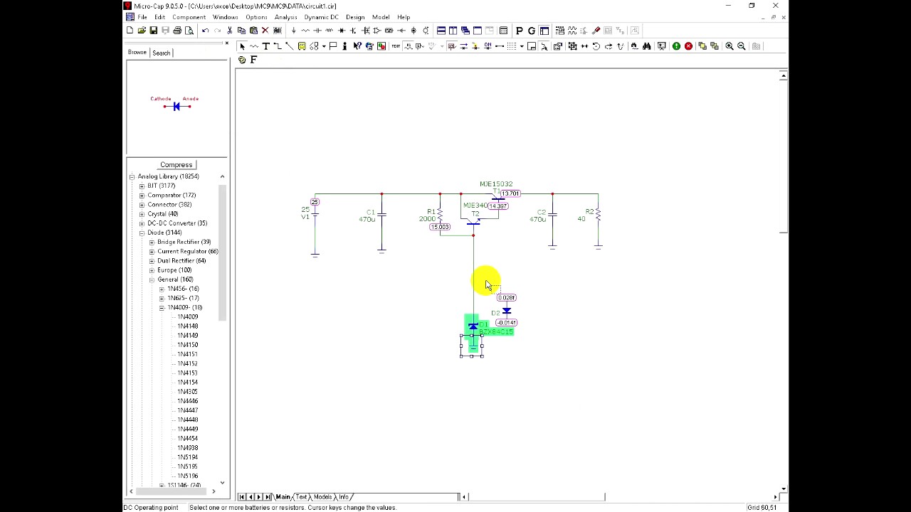 Работа в Micro cap 9. Анализ параметрического стабилизатора - YouTube