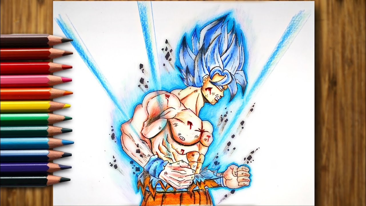How to Draw Goku Super Saiyan Blue using Colour Pencil ||Step by Step ...