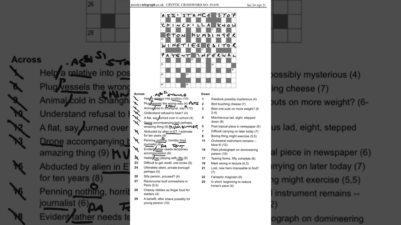 Daily telegraph prize crossword 29658 answers and walkthrough Sat 24th ...