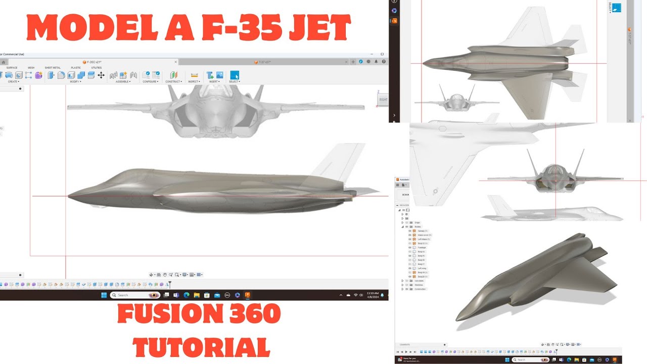 Learn how to model an F-35 jet in Fusion 360 beginner to advance ...