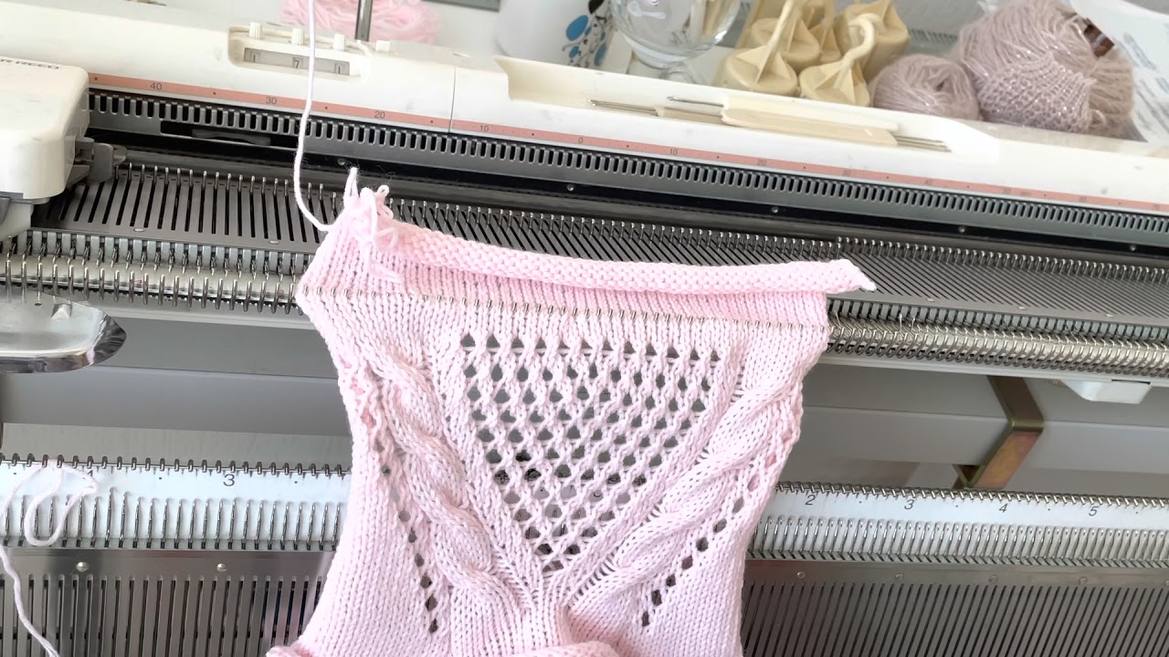 knitting by machine - lace with braids - YouTube