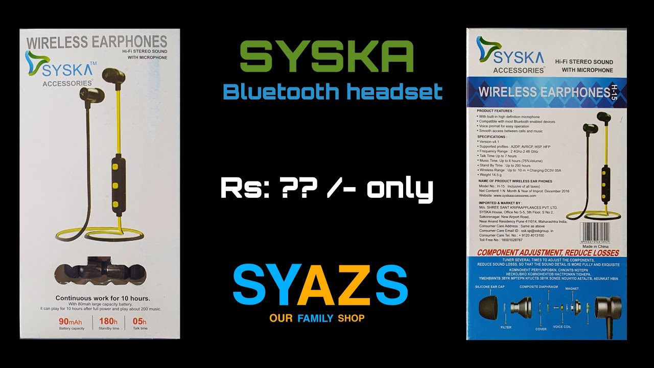 Syska Bluetooth headset || Rs: ¿¿0/- only || SYAZS || Low price - YouTube
