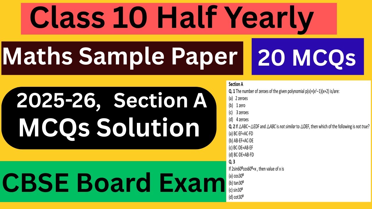 Class 10 Half Yearly Exam CBSE 2025-26 | Maths Sample Question Paper ...