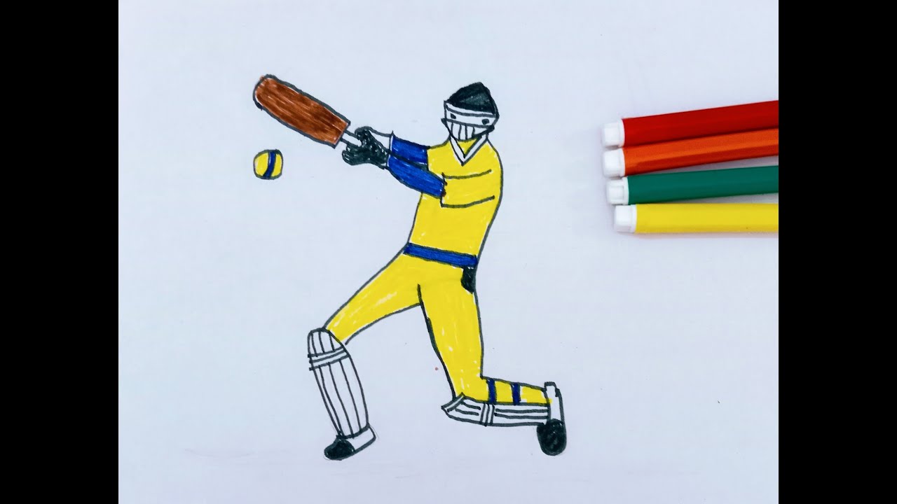 How To Draw Boy Playing A Cricket - YouTube