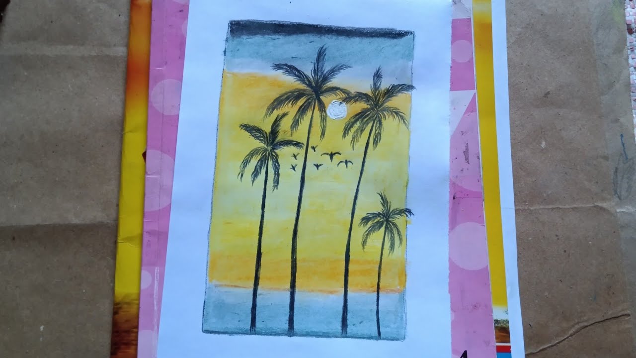 how to draw a nature sun set a scenery || easy step by step drawing ...