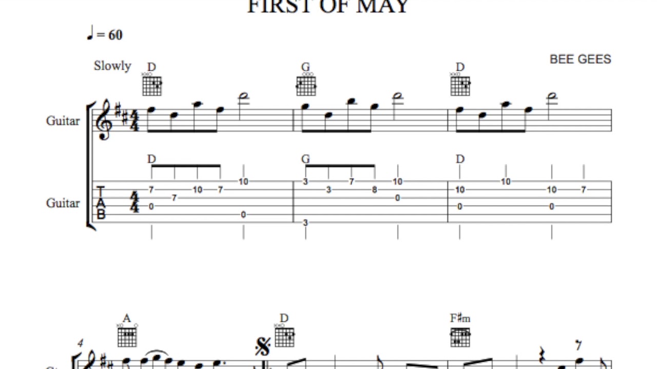 FIRST OF MAY - BEE GEES (Fingerstyle Guitar Cover) Free Tab - YouTube
