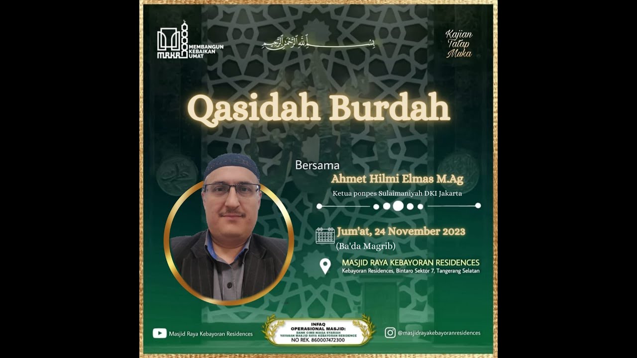 LIVE | Ahmet Hilmi Elmas. M.Ag " Qasidah Burdah " - YouTube