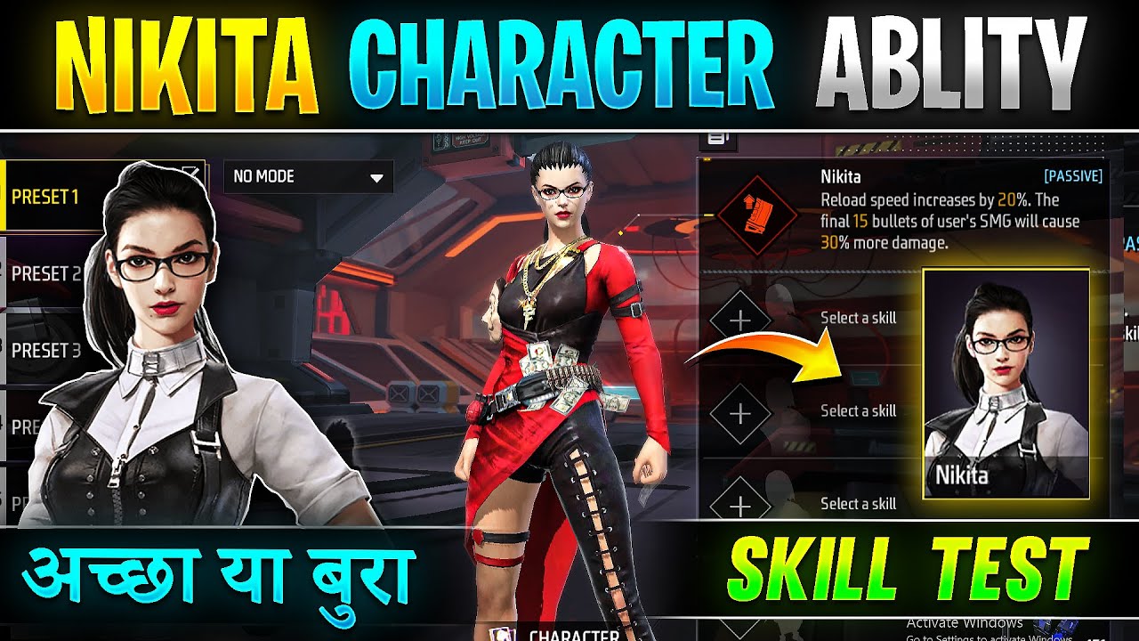 Free fire Nikita character ability | Nikita character ability test ...