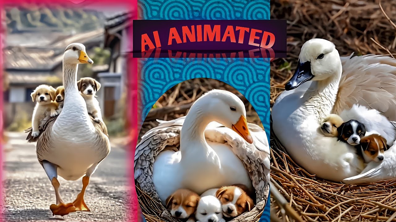 how douck slowmotion walking/duck and dog love / duck nest under the ...