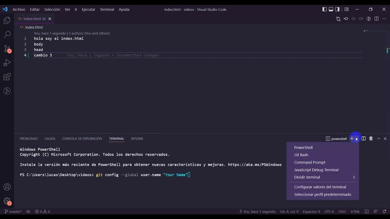 GIT aplicando git add git commit en una sola línea de código - YouTube