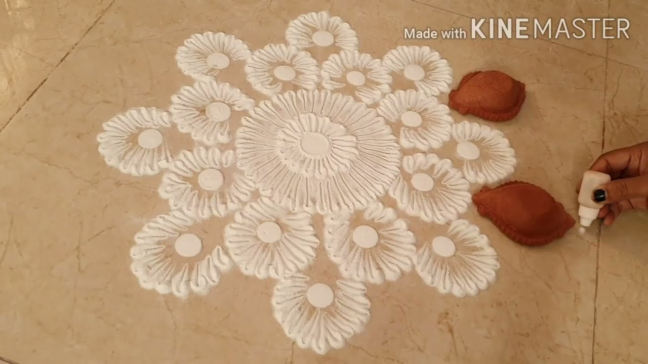 Easy rangoli design |white rangoli | dreams of sara - YouTube