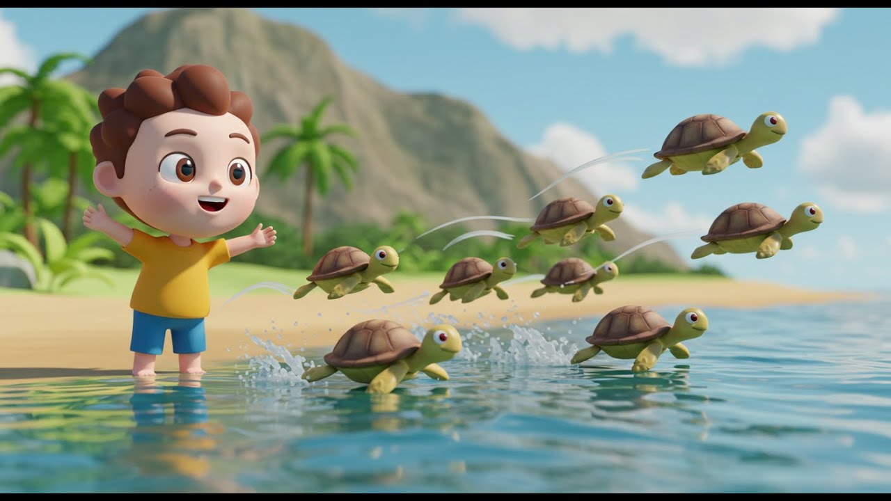 Ten Tiny Turtles Crawl Along | Cute Turtle Nursery Rhyme for Kids | Fun ...