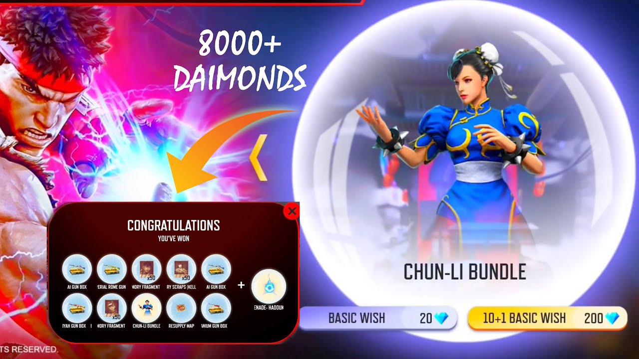NEW RYU AND CHUN-LI BUNDLE SPIN | 8000 DAIMONDS WASTE | FREE FIGHTER'S ...