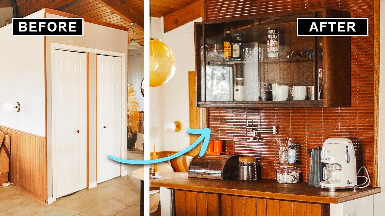 tiny closet turned coffee bar (FULL MAKEOVER) - YouTube