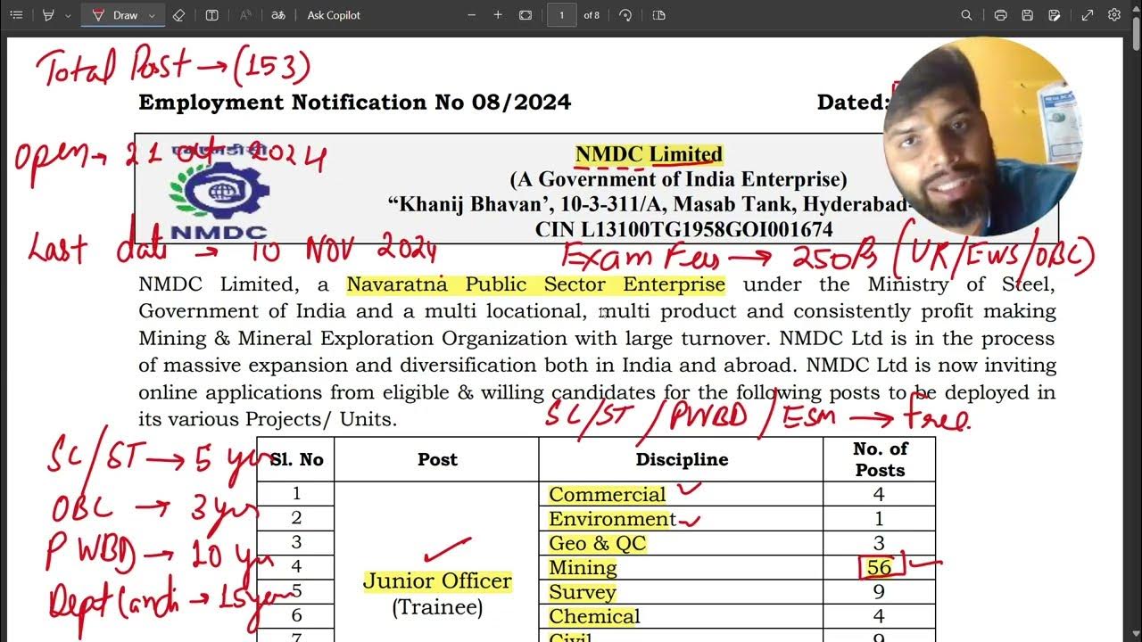 NMDC Limited Jr Officer (Trainee) Recruitment 2024 – Apply Online for 153 Posts - YouTube