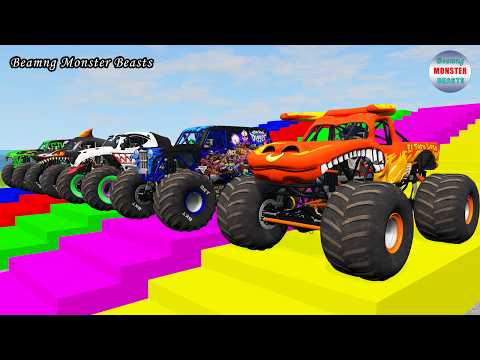Monster Truck Transport on Triple Flatbed Trailer – BeamNG Monster Beasts #280