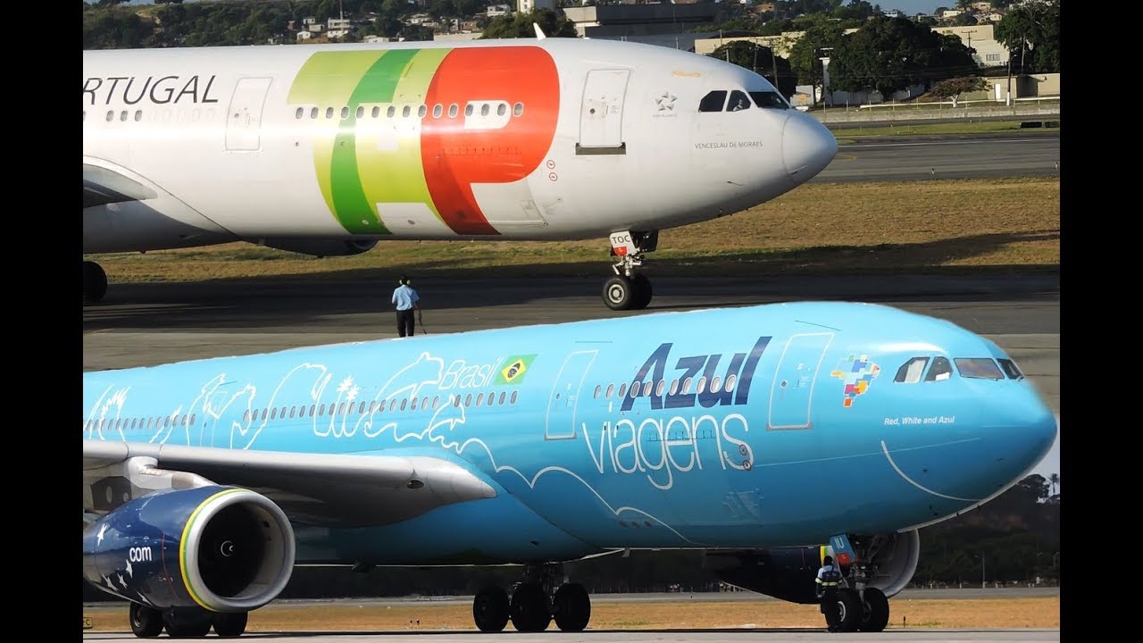 Decolagem do Airbus A340 da TAP e Decolagem do Airbus A330 da AZUL ...