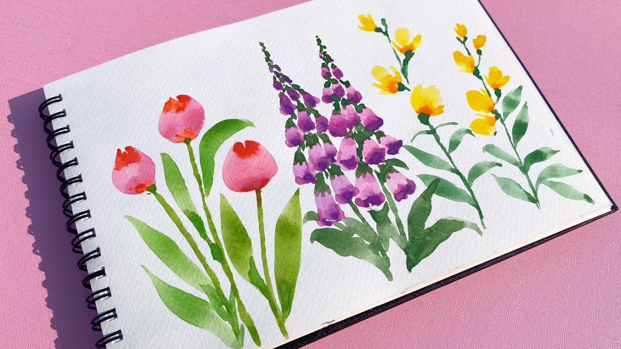 UNTUK PEMULA Cara Melukis Bunga Simple dengan Cat Air Watercolor - YouTube