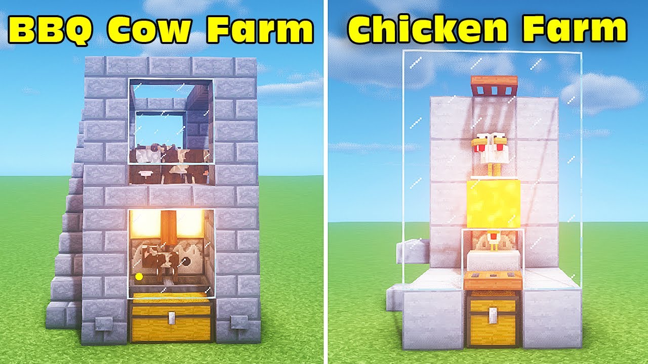 ⚒ Minecraft: 3 Simple Redstone Farm Build Hacks (Auto Wool, BBQ Cow ...