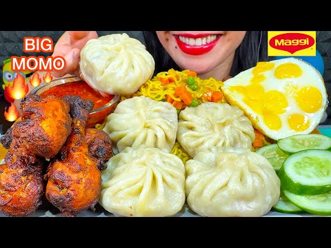 ASMR MAGGI MASALA, BIG MOMO, TANDOORI CHICKEN, EGGS MUKBANG MASSIVE Eating Sounds
