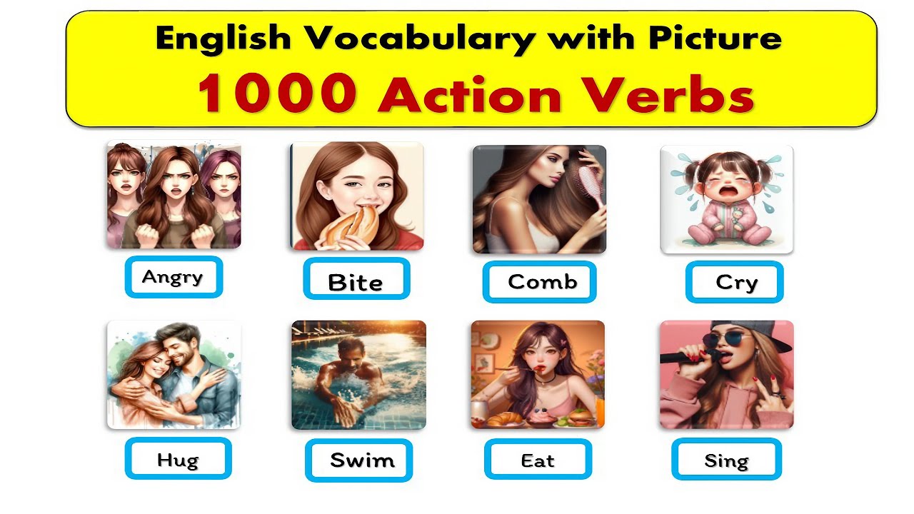 Verbs in English 1000 Action Verbs - Part 1 - English Vocabulary ...