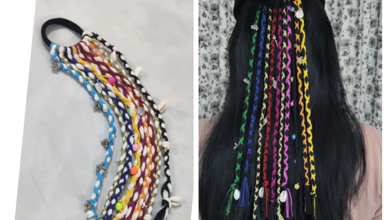 DIY Hair braid tutorial | Crochet Hair String|Colourful Hair String 🌈 ...