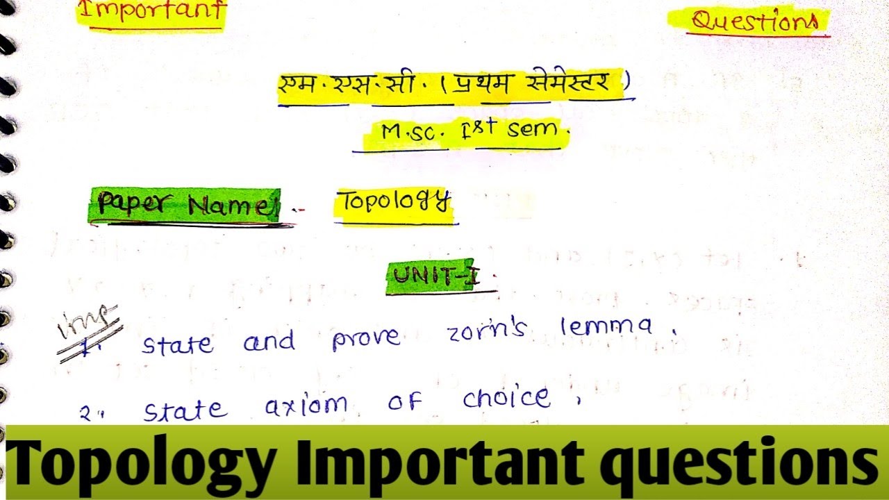 Topology Important questions || Msc 1st semester || - YouTube