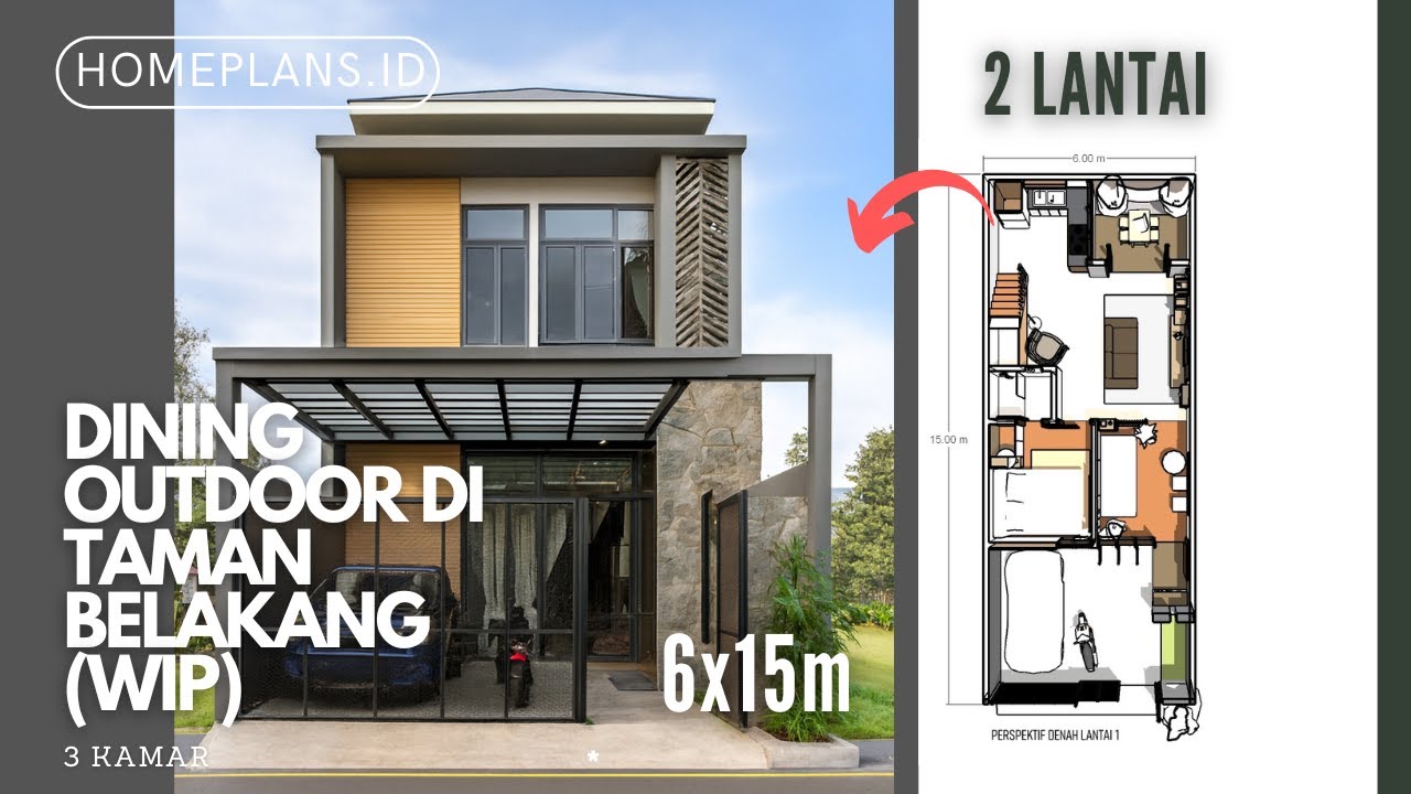 WIP Desain Rumah dengan outdoor Dining Lahan 6x15m - YouTube