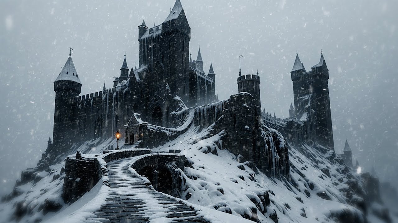 Freezing Winter Storm in the Castle ┇ Howling Blizzard Sounds At A Cold ...