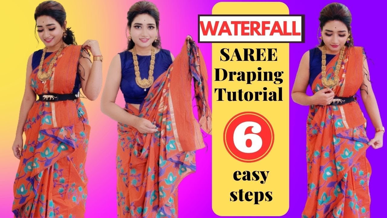 Waterfall Saree Draping Style Tutorial | Waterfall Pleating Style Saree ...