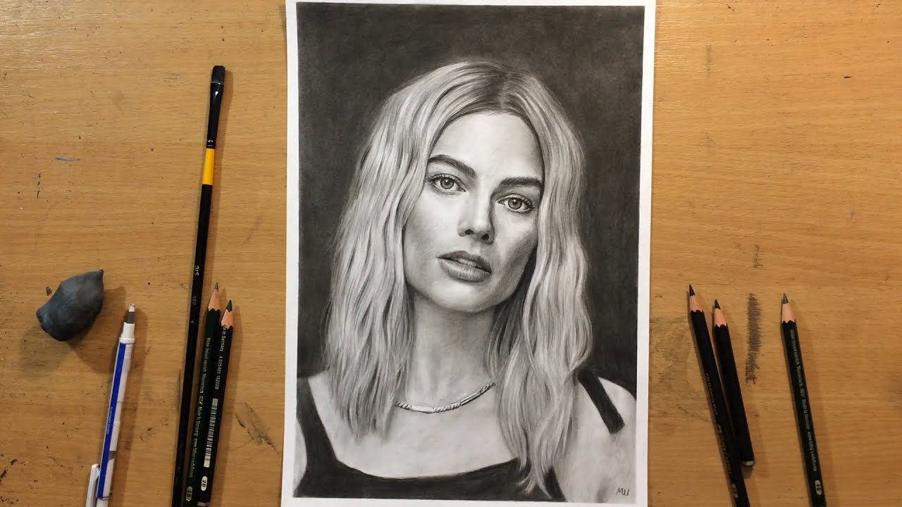 Graphite Pencil Portrait of Margot Robbie - YouTube