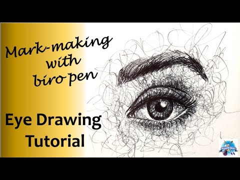 Eye Drawing with mark making scribbling with pen and ink | Black biro ...