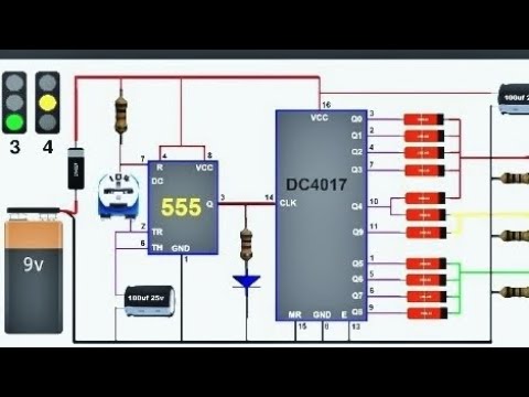 Traffic Light control system using 555 timer and cd4017 - YouTube