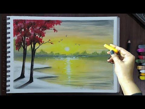 How to Draw Realistic Sunset Scenery for beginners - Soft Pastel ...