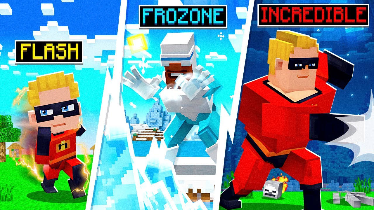 INCREDIBLES in MINECRAFT! (Mr Incredible, Flash, Elastic Girl) - YouTube