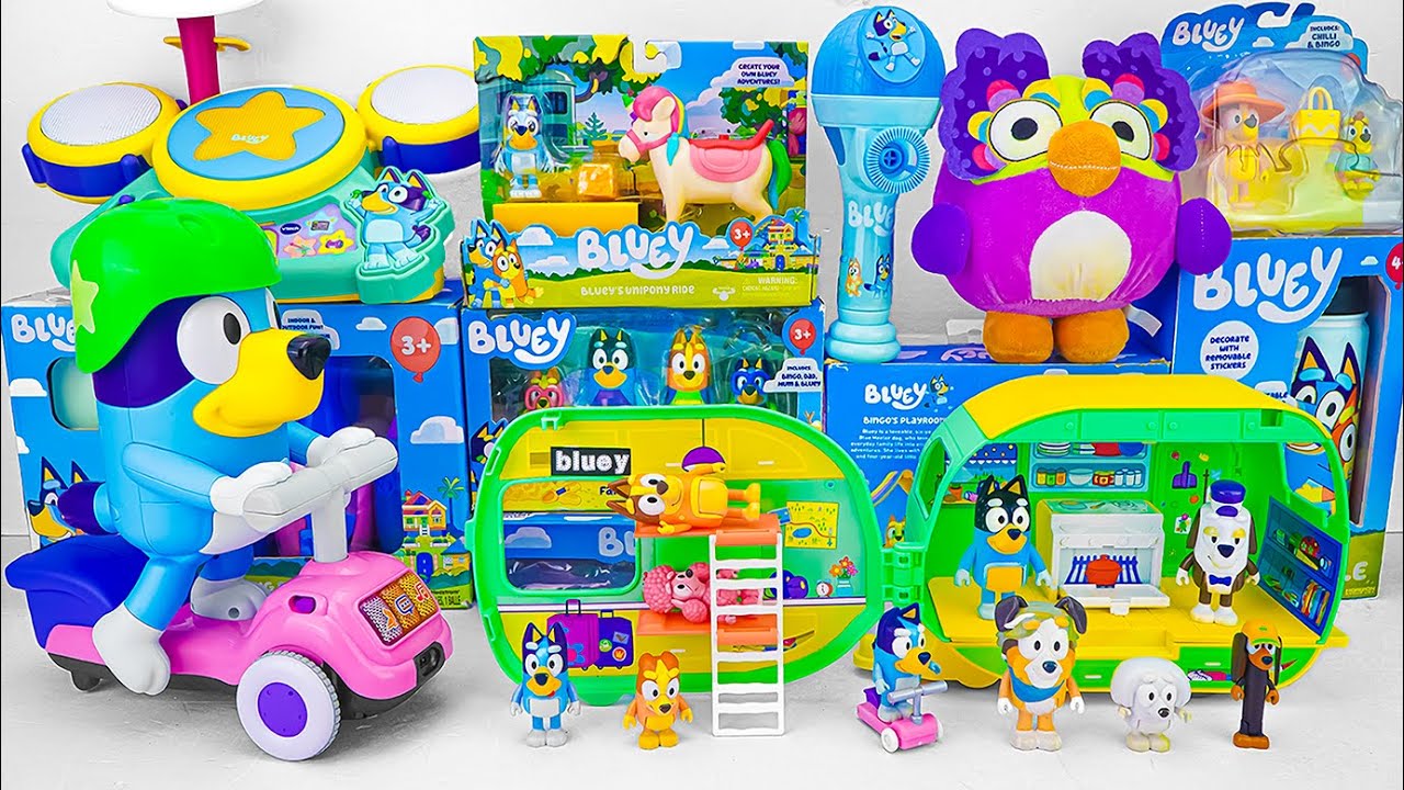 Bluey Toy Collection Unboxing Review 💙 Bluey Caravan Playset & Bluey ...