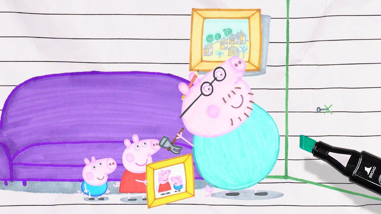 Draw a Daddy Pig Nail on the Wall and Animate it! Coloring for Kids ...