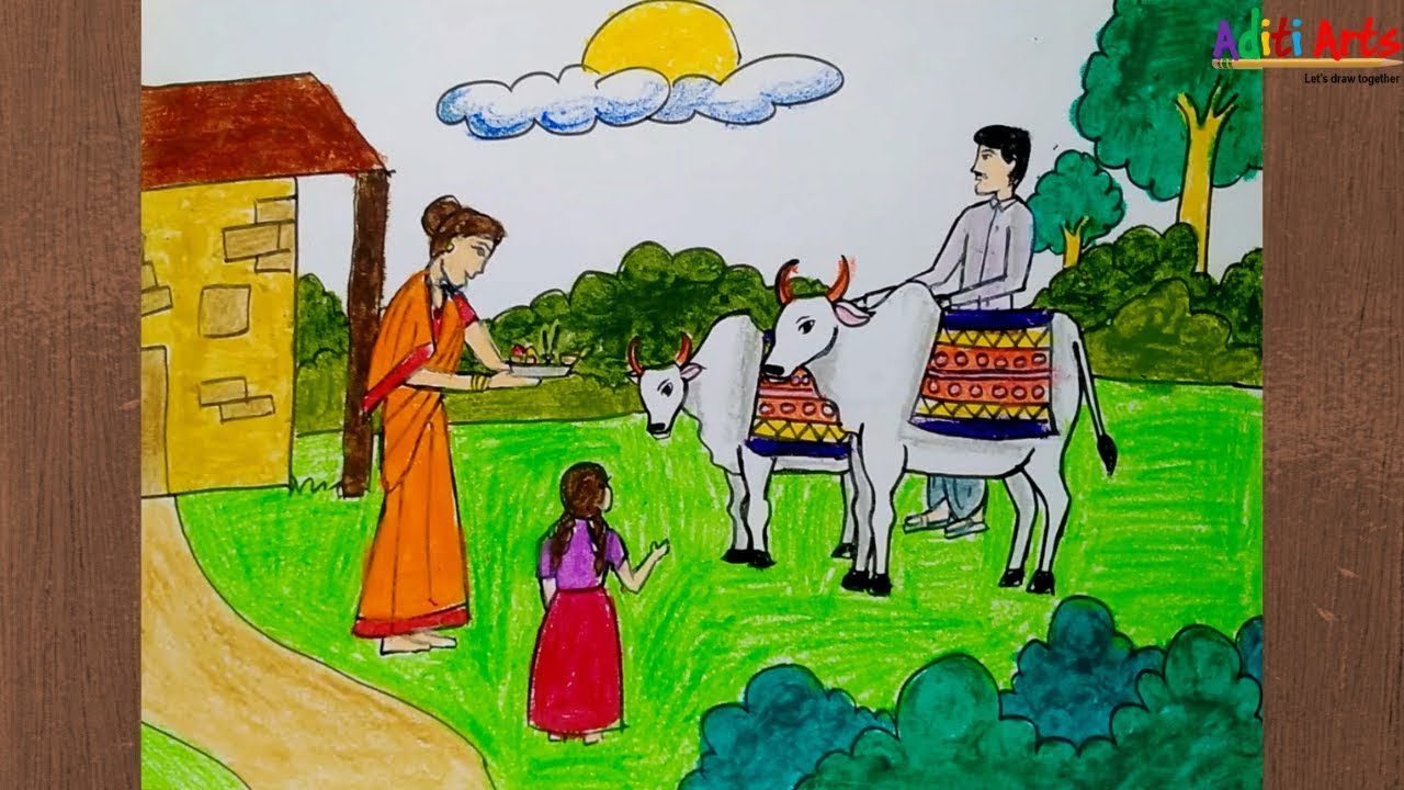 Bail Pola Drawing | Bail Pola Festival Drawing | Pola Drawing | Drawing ...