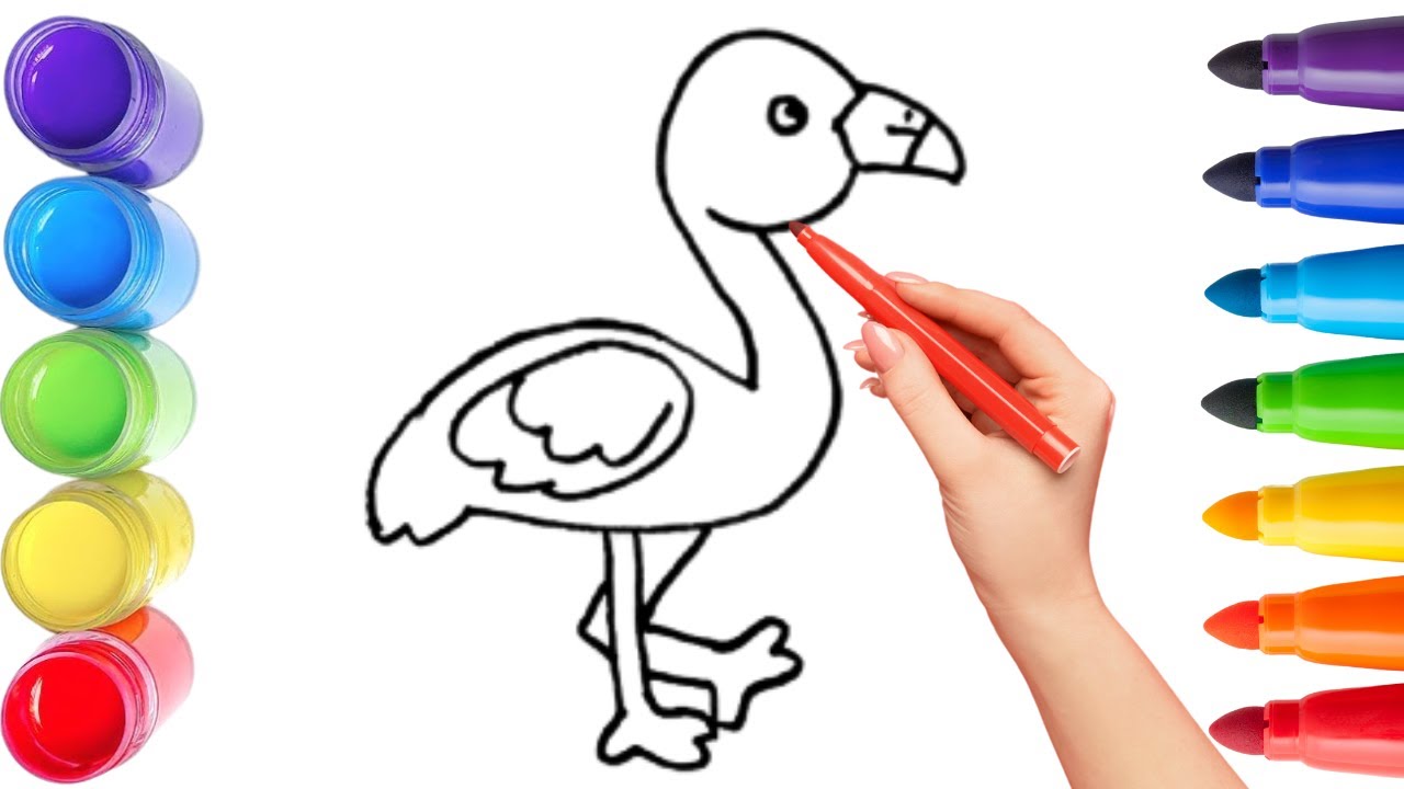 How To Draw cute Flamingos Drawing, Painting & Coloring For Kids and ...