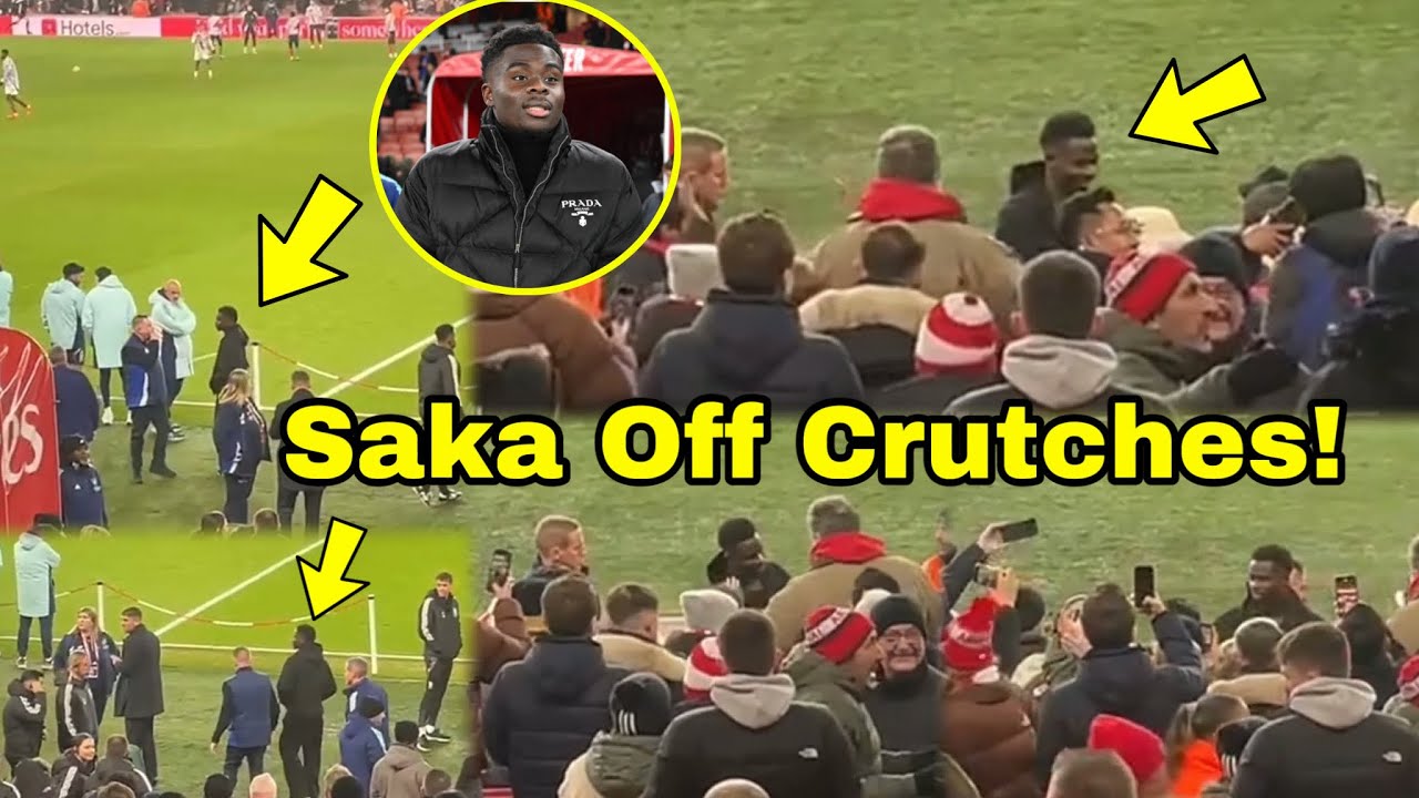 Scenes BUKAYO SAKA SPOTTED WITH FANS AT EMIRATES WITH CHRUTCHES🔥Saka ...