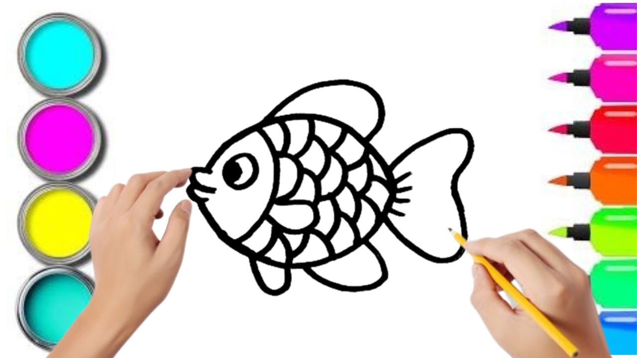 How To Draw cute Fish Drawing, Painting & Coloring For Kids and ...