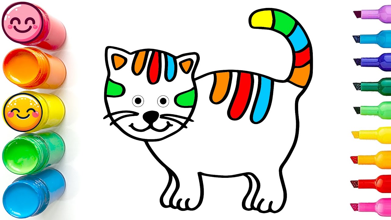How to Draw a Colorful Cat | Easy Step by Step Tutorial - YouTube