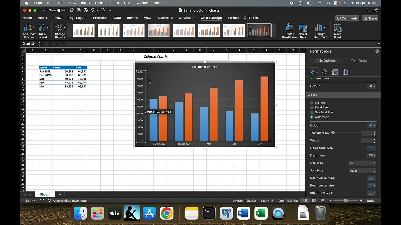 data visualization in excel column and bar chart - YouTube