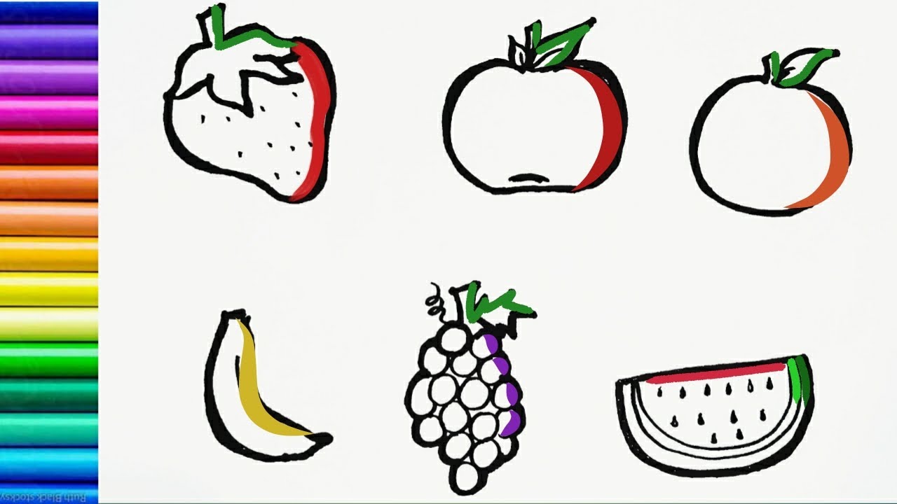 FRUITS Drawing, Painting, and Coloring for Kids and Toddlers | How to ...