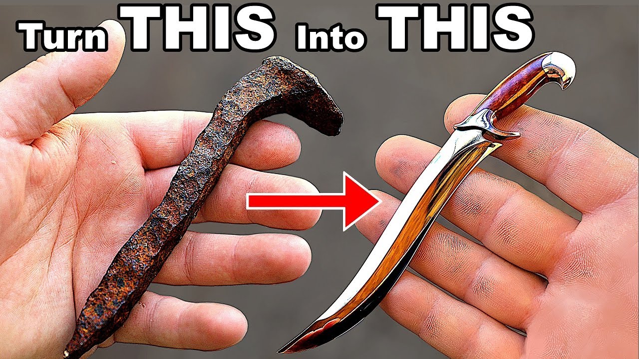 I turn a Rusty Spike into a Perfect Miniature Fighting Knife - YouTube